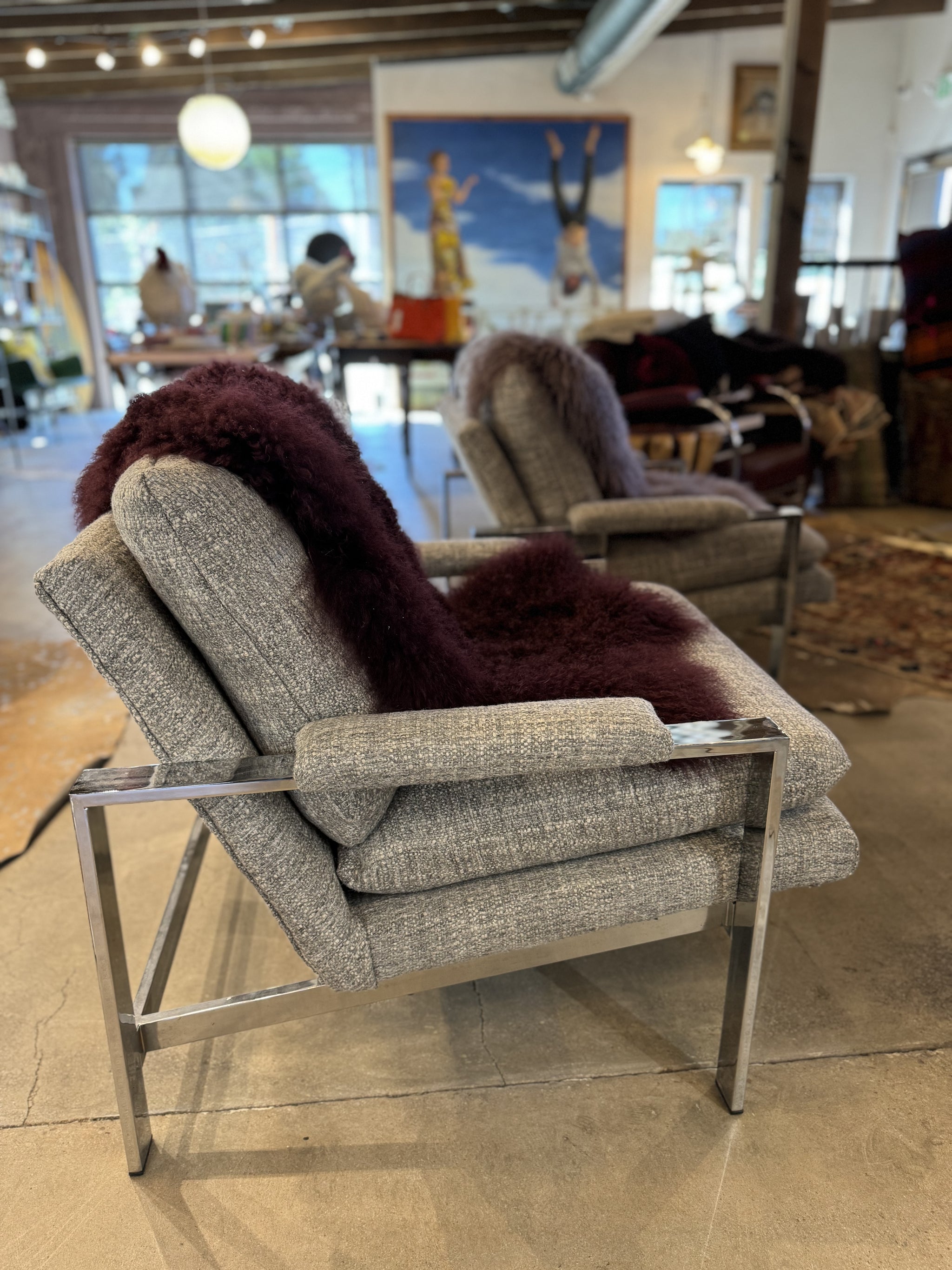 Milo Baughman Chrome Club Chairs: Pair